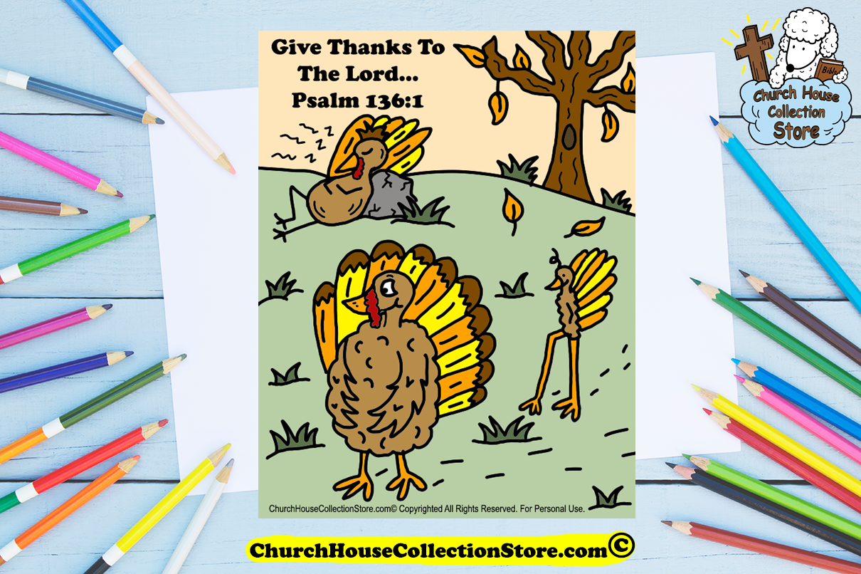Silly Turkeys Give Thanks Coloring Page – Church House Collection Store