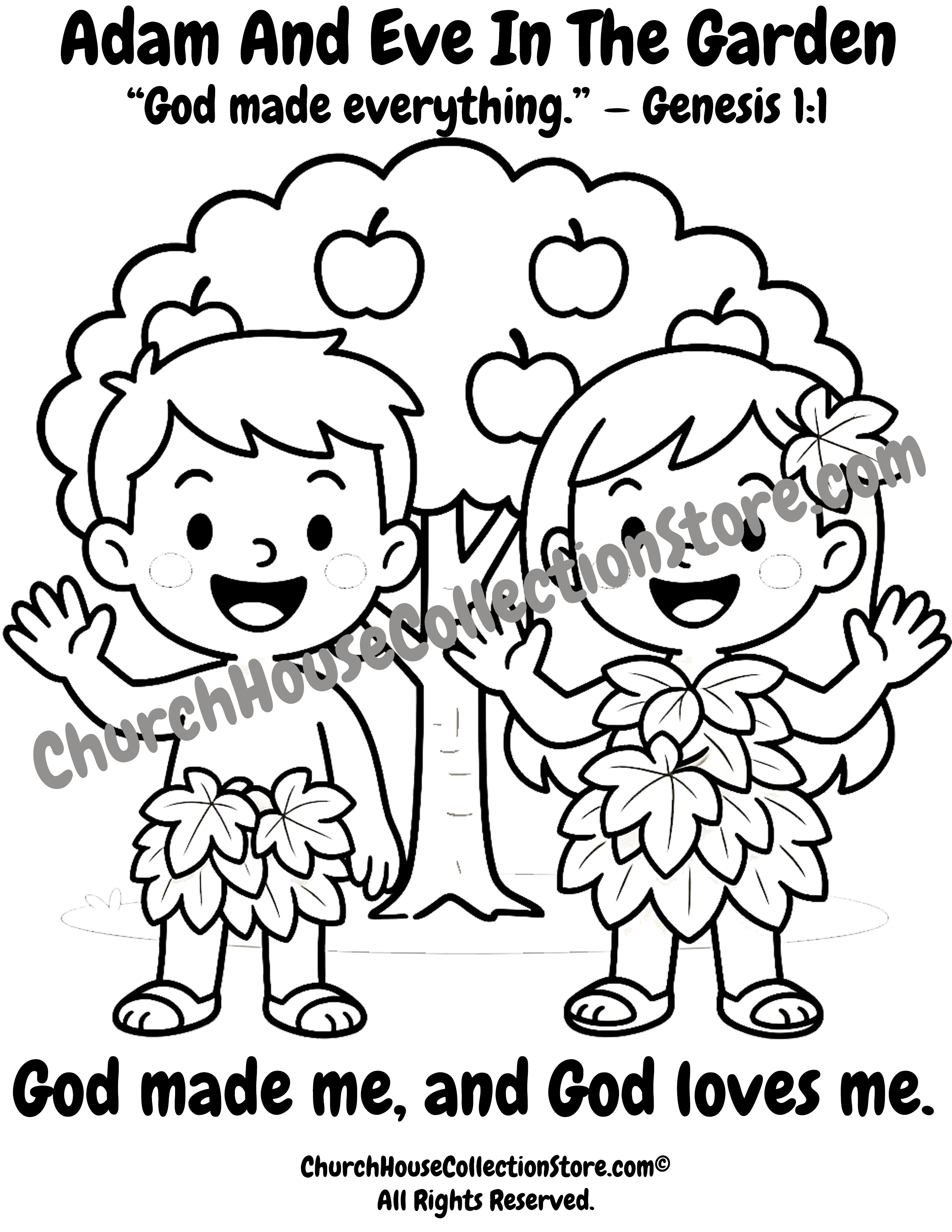 Adam and Eve Preschool Bible Sunday School Coloring Page – Church House ...
