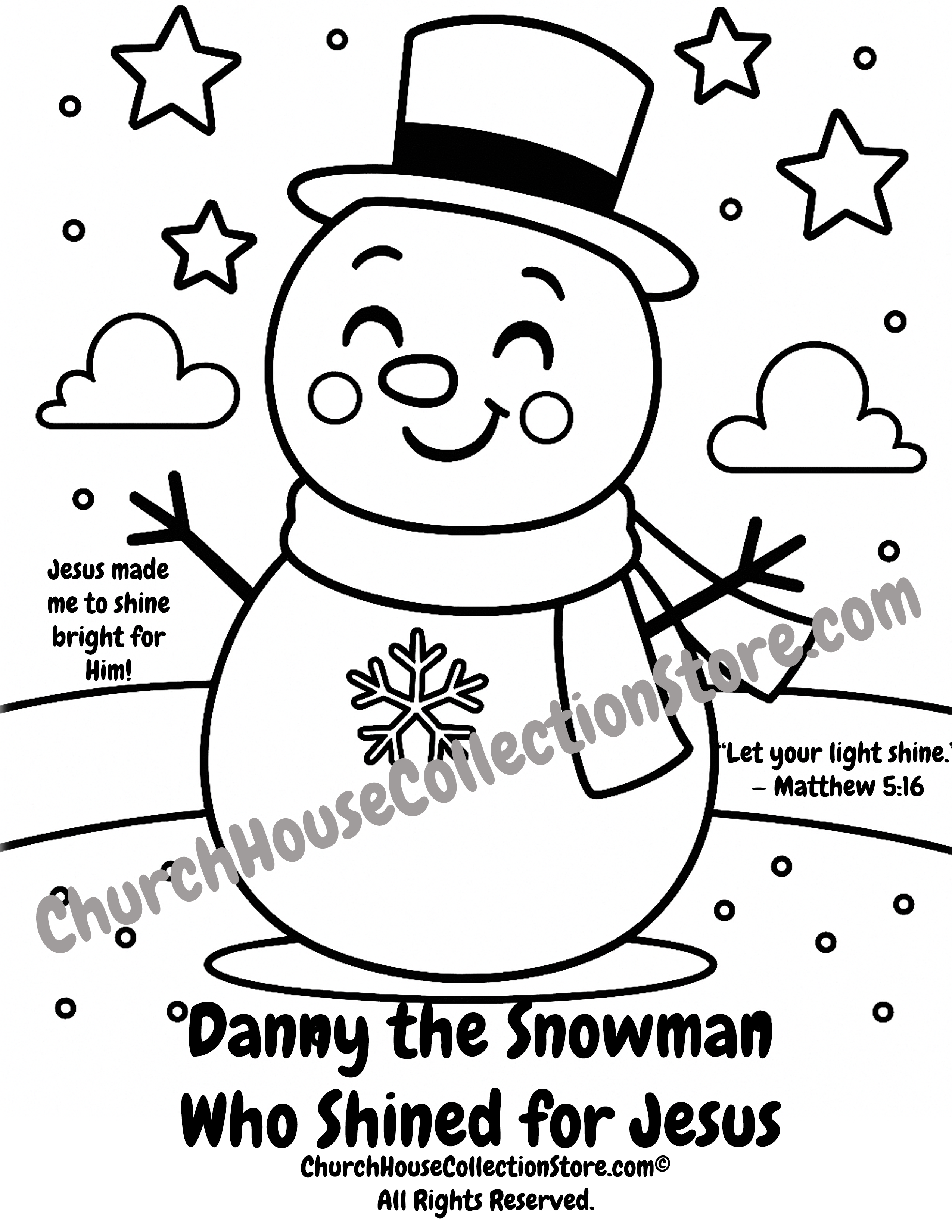 Danny the Snowman Coloring Page – Shine for Jesus Lesson – Church House ...