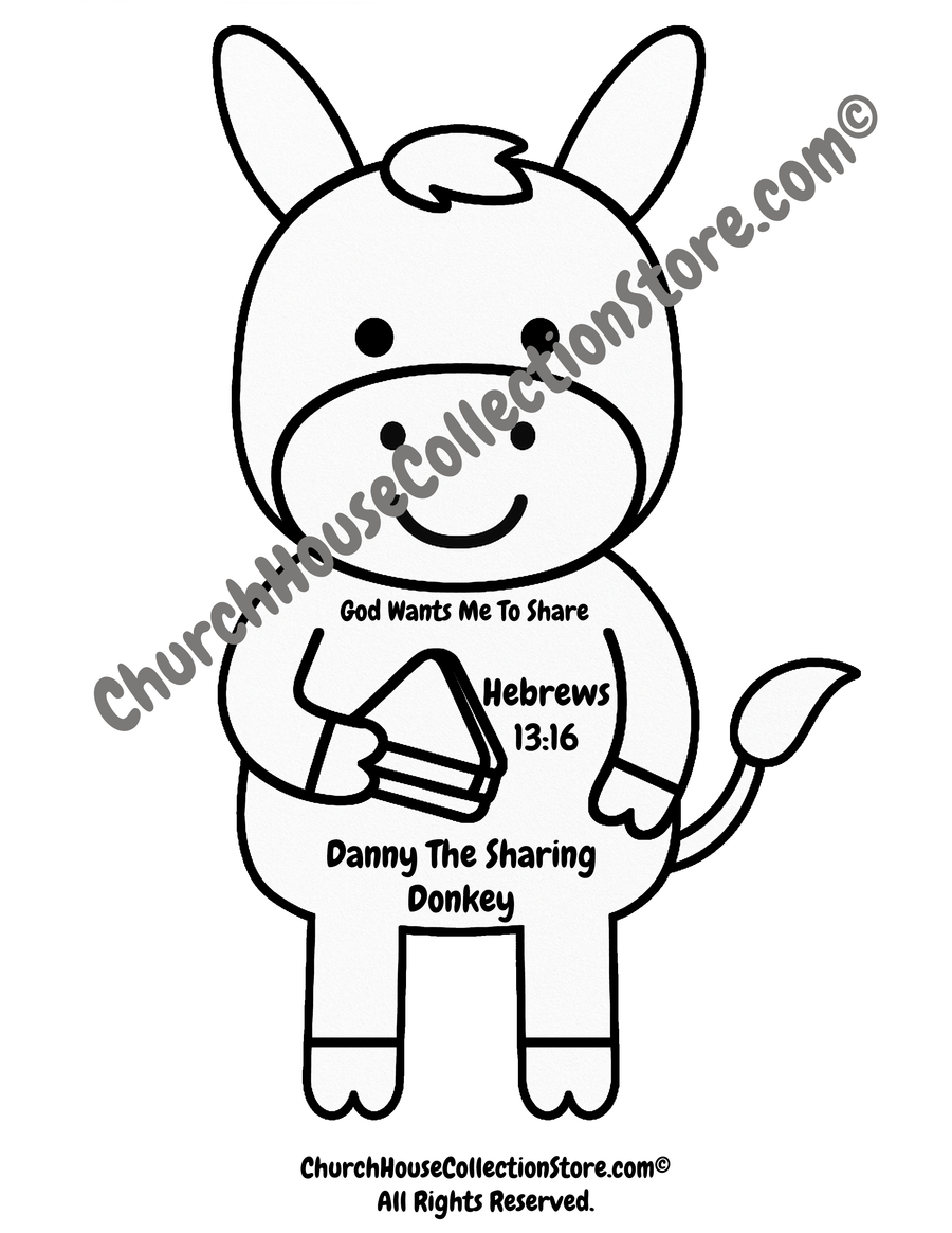 Danny the Sharing Donkey Coloring Page & Cutout Craft – Church House ...