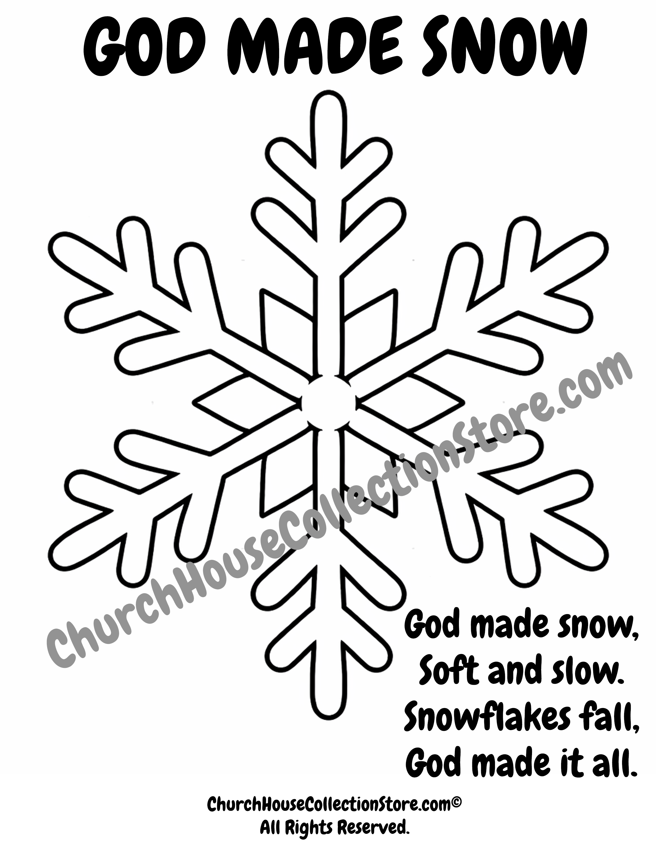 God Made the Snow Snowflake Coloring Page with Poem – Church House ...
