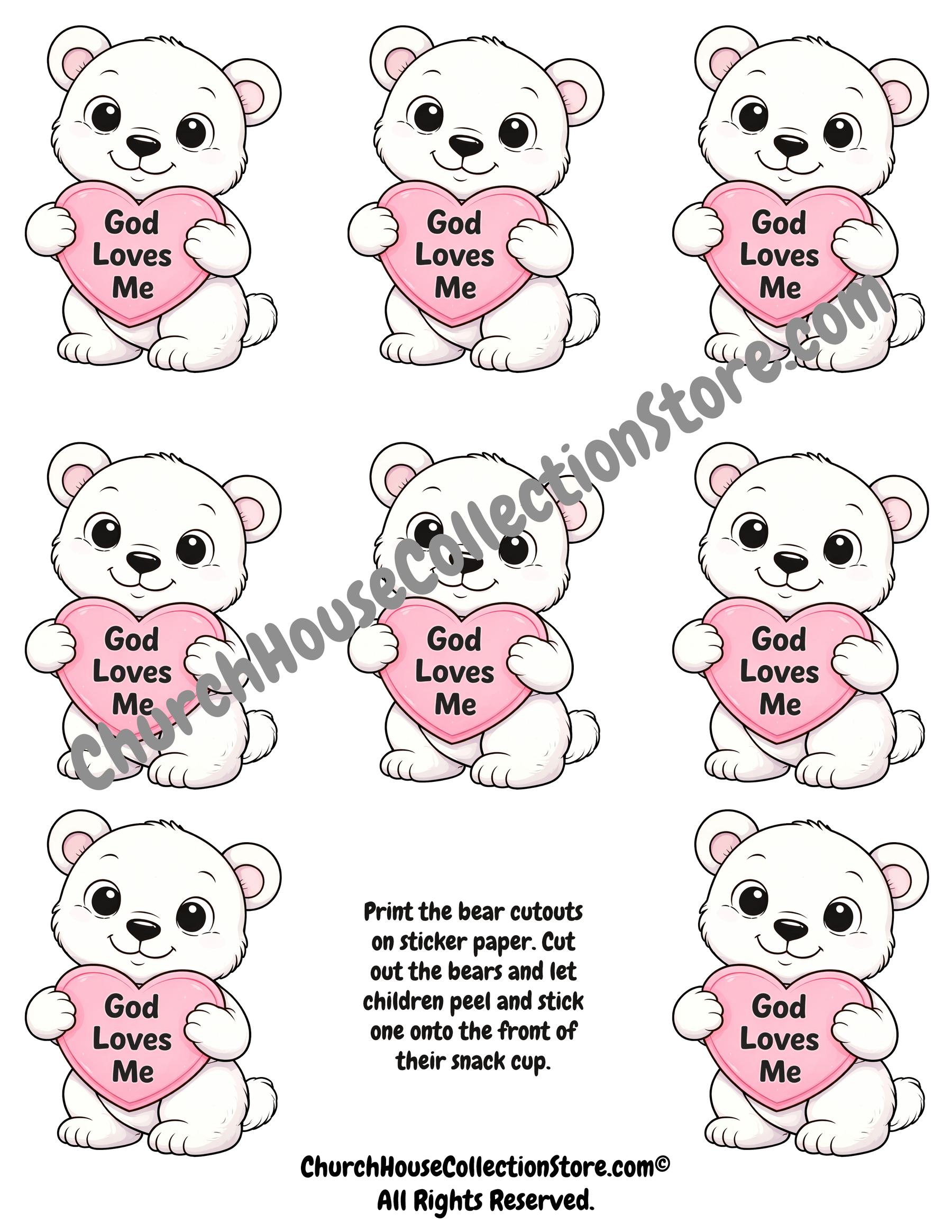 God Loves Me Bear Cutout Sticker Template for Preschoolers – Church ...