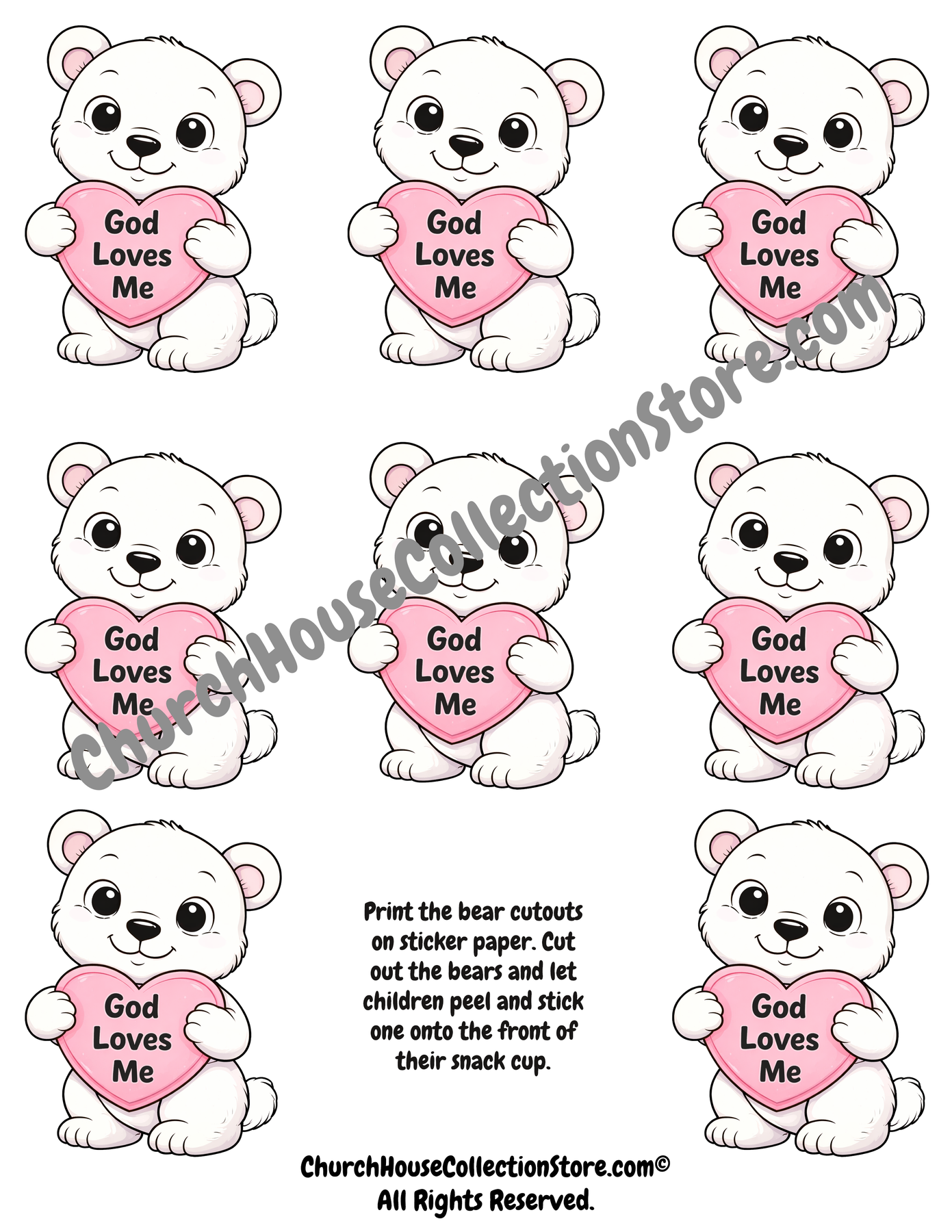God Loves Me Bear Cutout Sticker Template for Preschoolers – Church ...