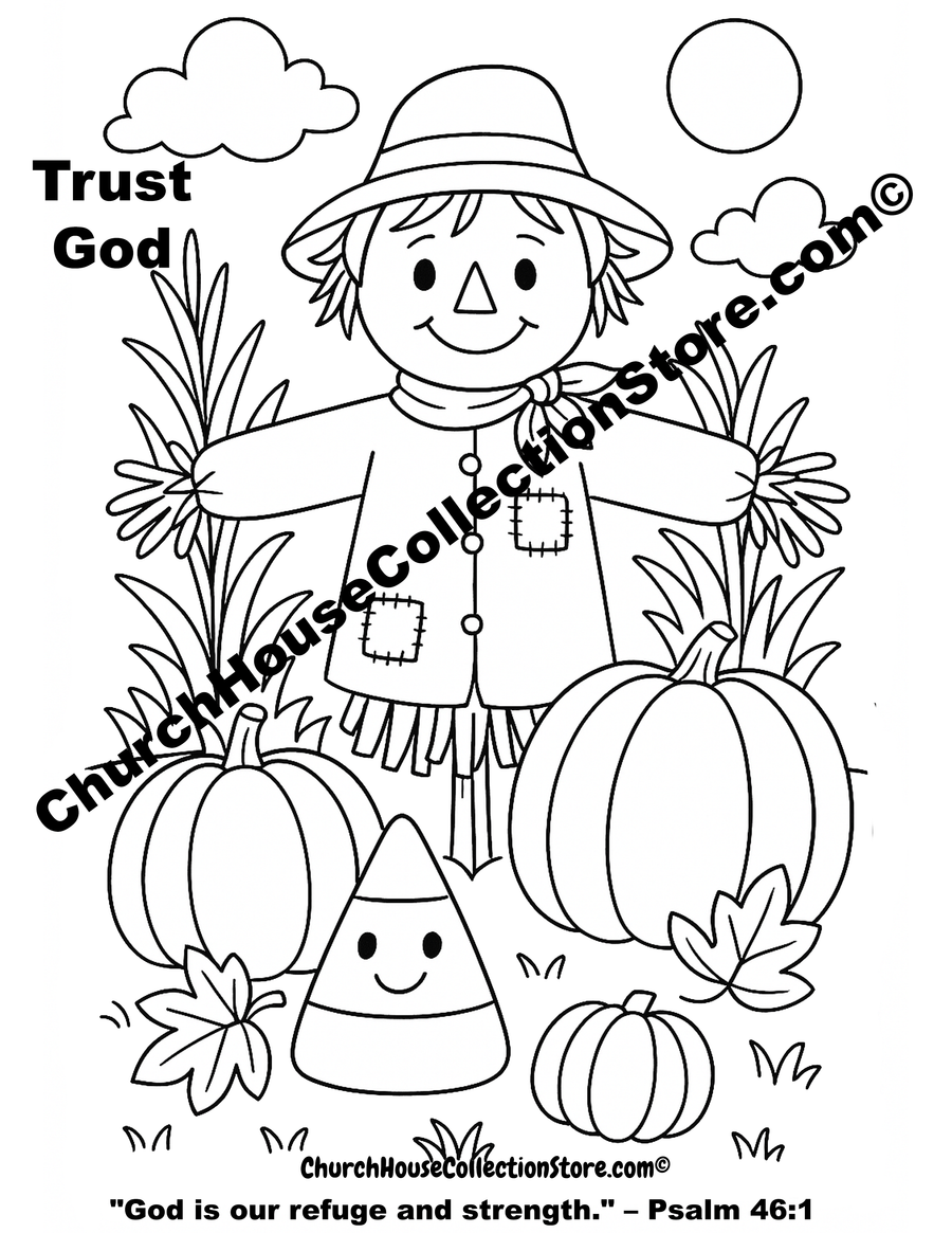 Scarecrow Coloring Page – Trusting God Bible Verse – Church House ...